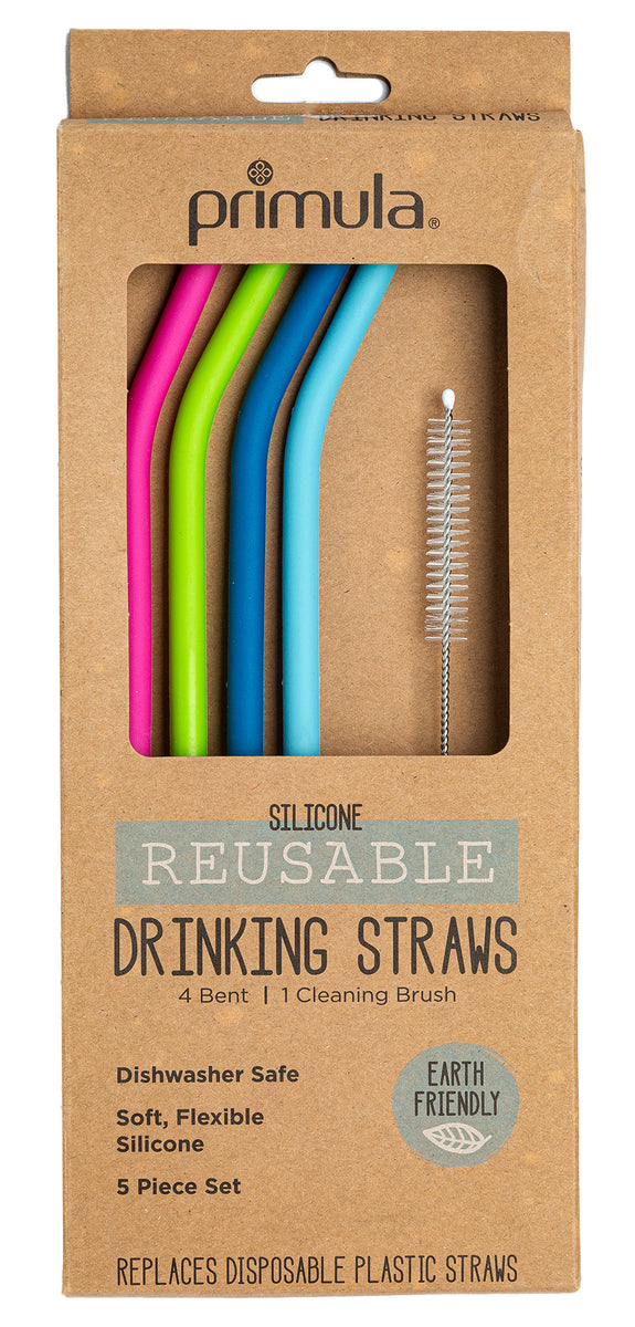 Silicone Straw Set, 5 Piece, 10" Reusable Straws with Cleaning Brush