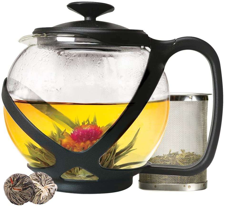 Primula Tempo Glass Teapot With Lid, 40 oz, Black, Gift Set