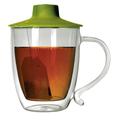 Primula Double Wall Glass Mug, 16 Oz, Includes Tea Bag Buddy