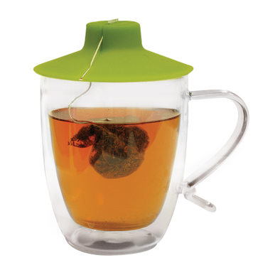Primula Double Wall Glass Mug, 16 Oz, Includes Tea Bag Buddy